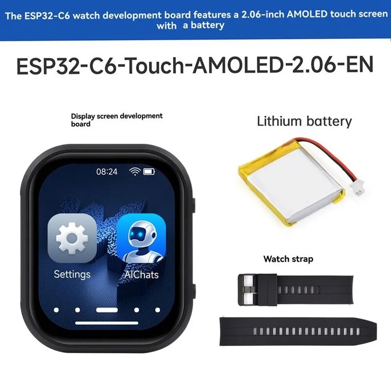 Плата Разработки ESP32-C6 С Сенсорным Экраном AMOLED 2,06 Дюйма