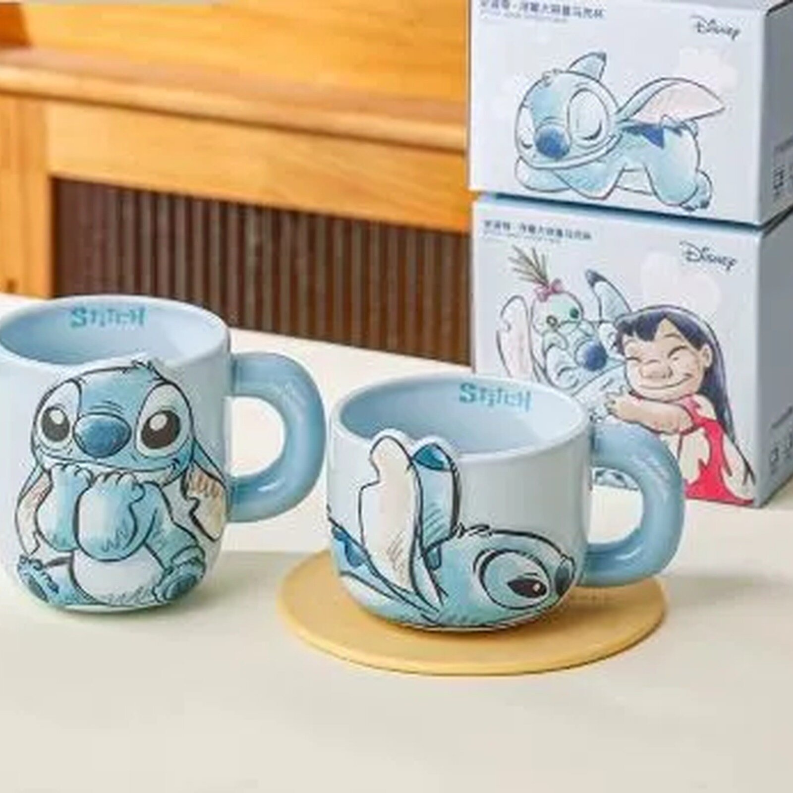 Набор кружек "Стич "Disney, 2 шт, керамические, голубые, для дома и офиса — фото 1