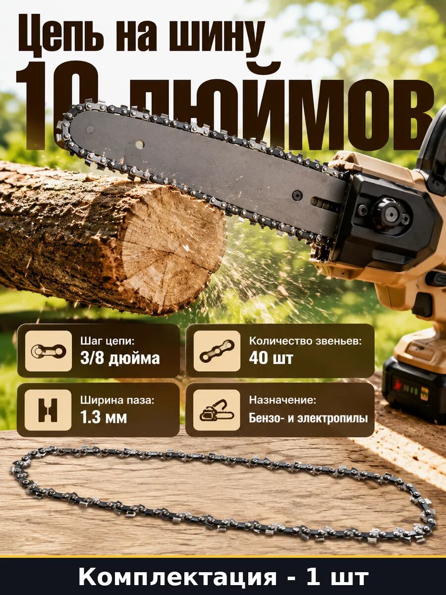 Пильная цепь 40 звеньев для электропилы 10 дюймов 1 3 мм