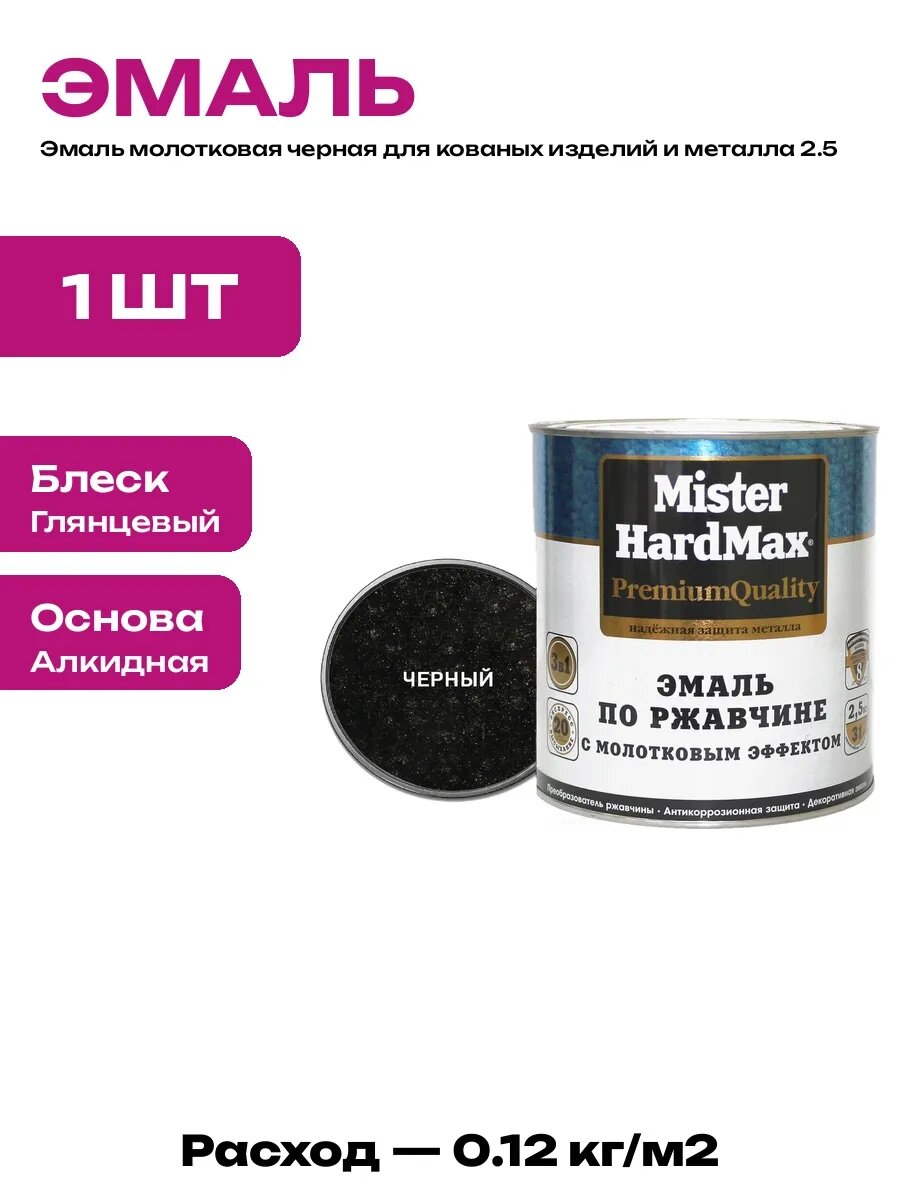 Эмаль по ржавчине молотковая черная алкидная для металла 2.5