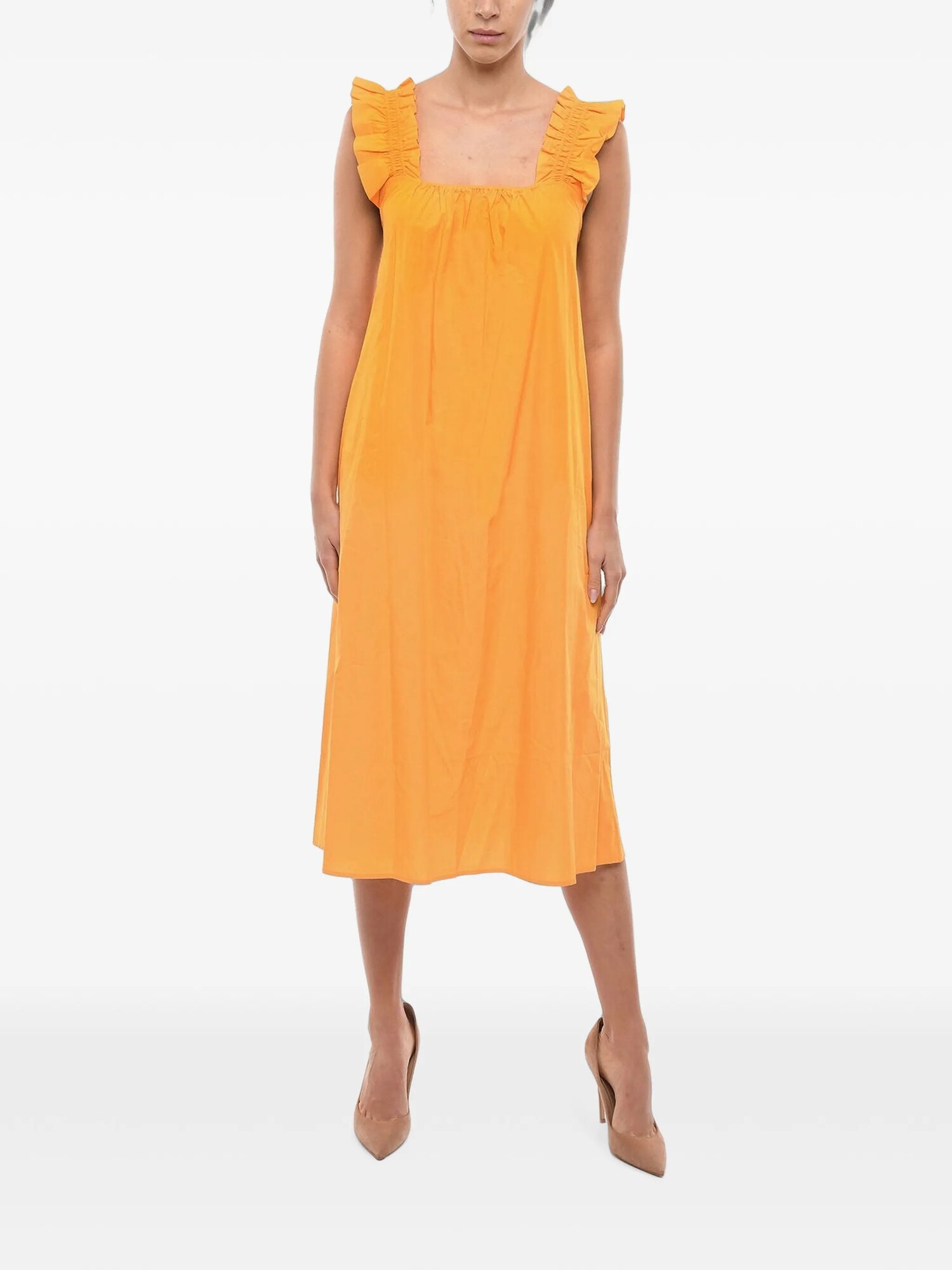 Платье Ruffled square-neck midi dress
