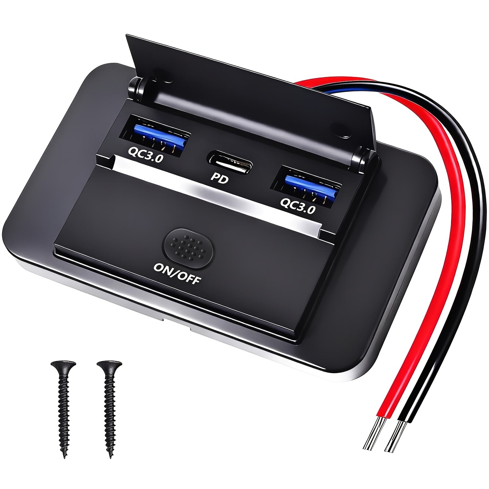 Автомобильное USB-зарядное устройство 12V с двумя портами быстрой зарядки QC3.0+PD, для авто, мотоциклов и автобусов, без аккумулятора, синий