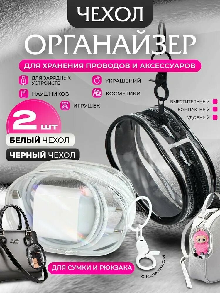 Органайзер для сумки, органайзер в рюкзак, в портфель, прозрачный, чехол для зарядки, проводов, аксессуаров