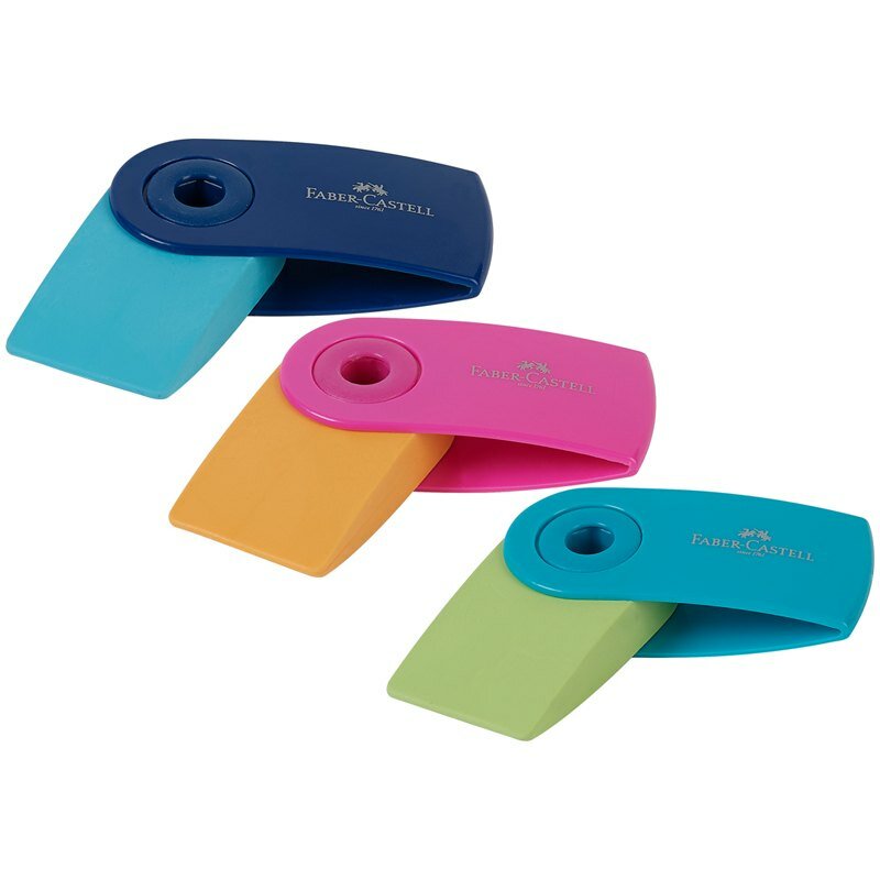 Ластик "Sleeve Mini" выдвижной, пластиковый футляр, син, роз, голуб, Faber-Castell