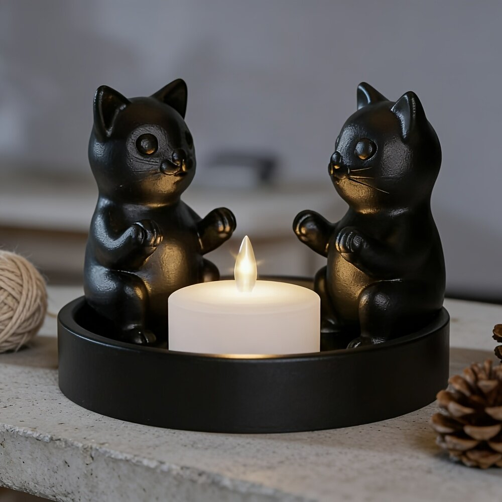 Подставка для свечей с изображением двух кошек, 3D-печатная фигурка для декора интерьера, черный пластик