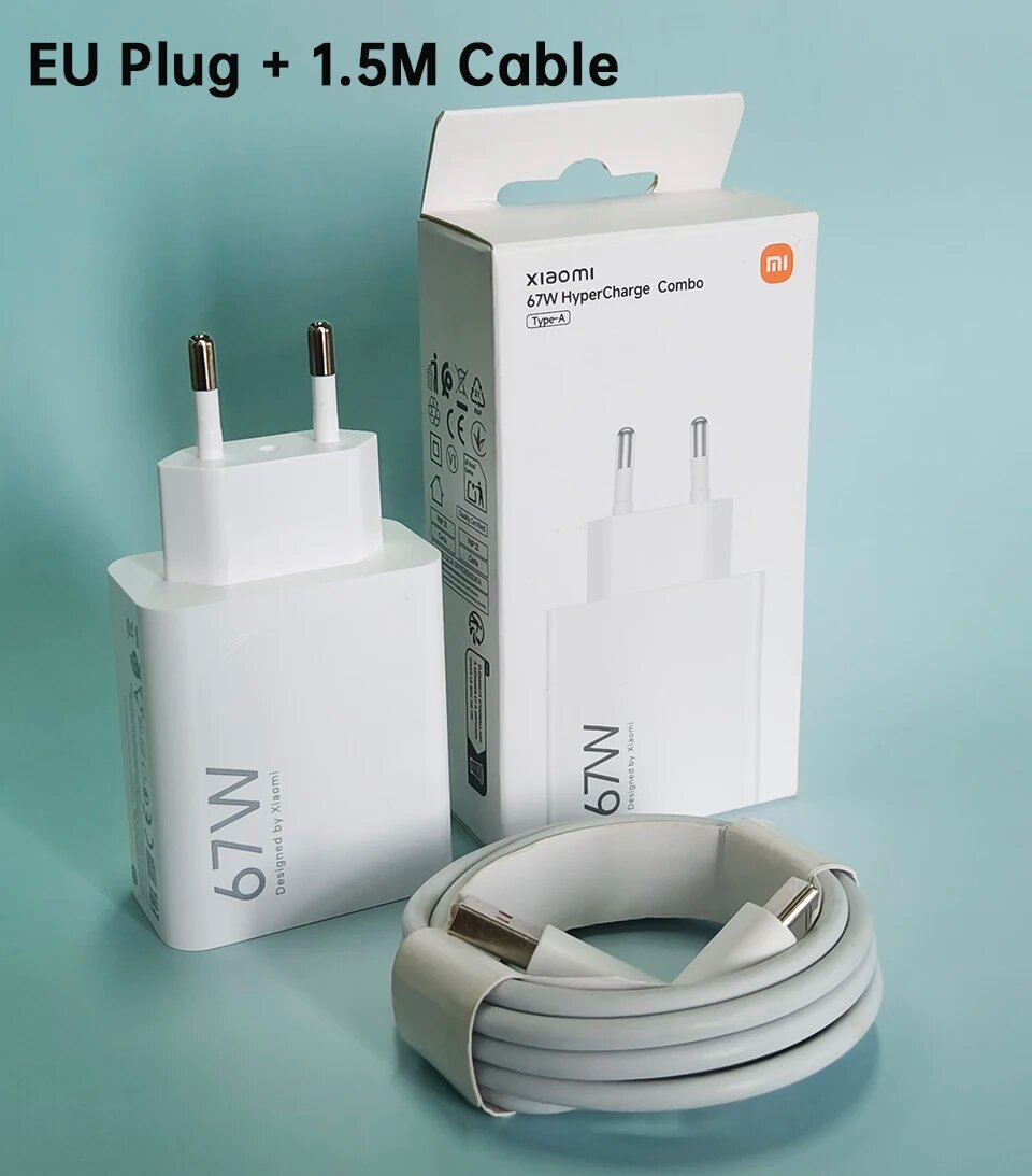 Оригинальное зарядное устройство Xiaomi 67W USB-C Turbo HyperCharge для Серый, EU with 1.5m cable