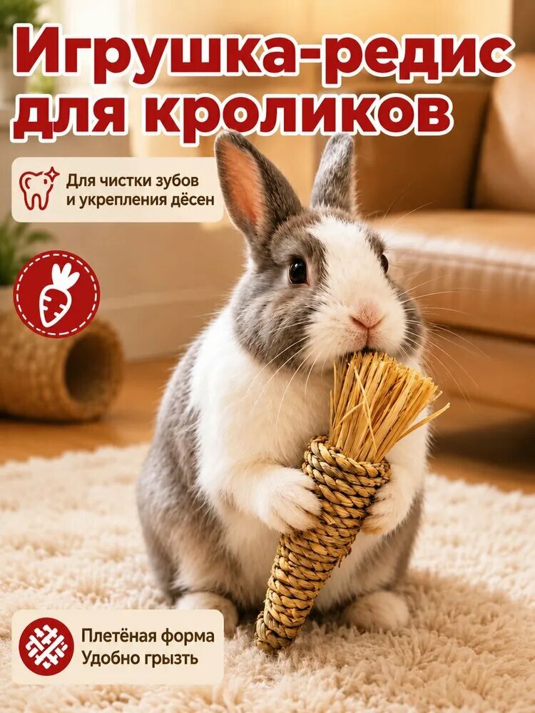 Игрушка для грызунов из натуральной травы, ручной работы. Подходит для кроликов, хомяков и других мелких грызунов, способствует естественному и здоровому стачиванию зубов.