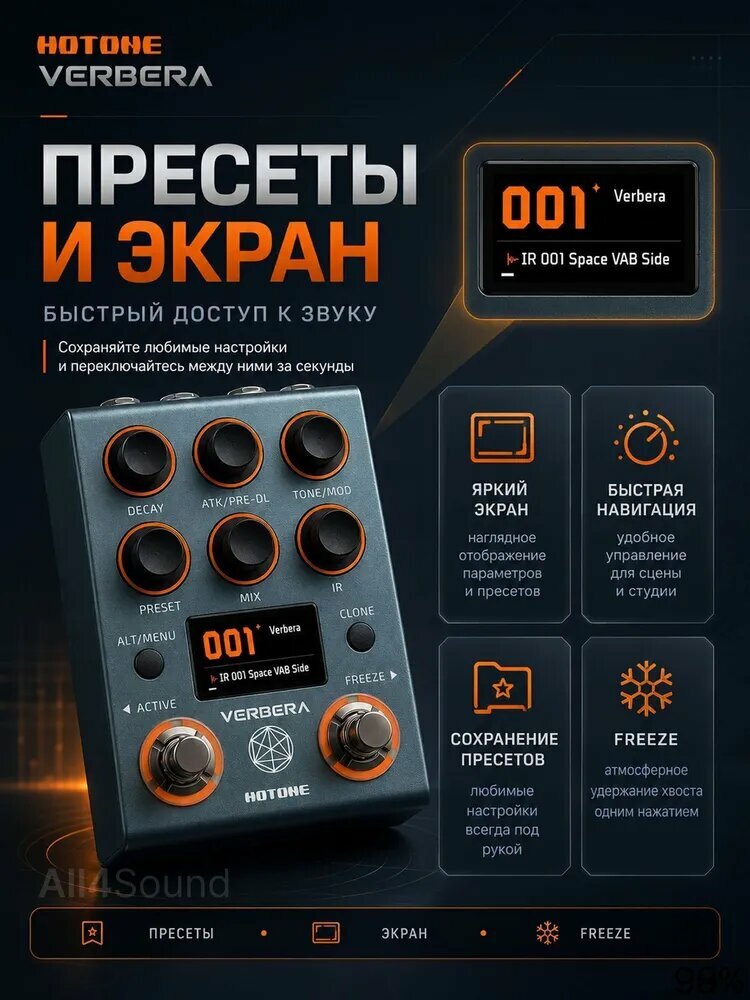 Педаль эффектов Verbera NC-200, convolution reverb, XR algorithmic, 32 бита — фото 1