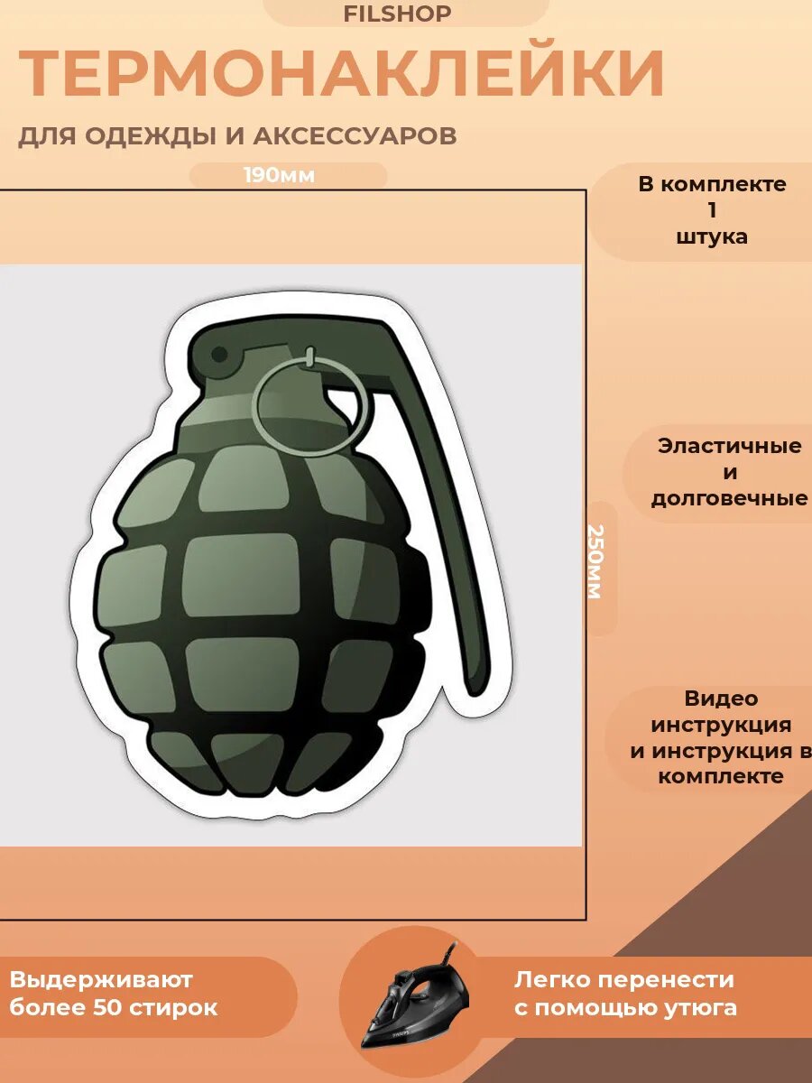 Термонаклейка на одежду граната арт