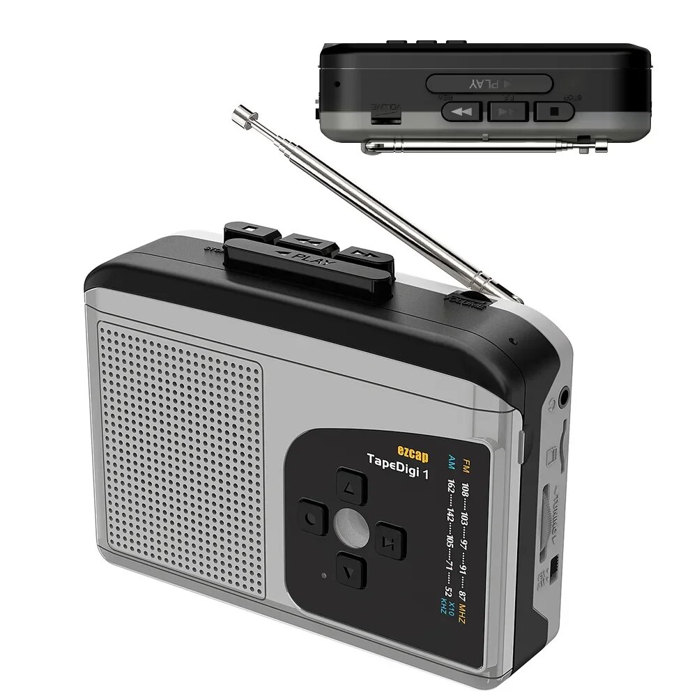 Портативный кассетный плеер с AM/FM-радио, конвертером кассет в MP3, диктофоном, встроенным динамиком и разъемом для наушников
