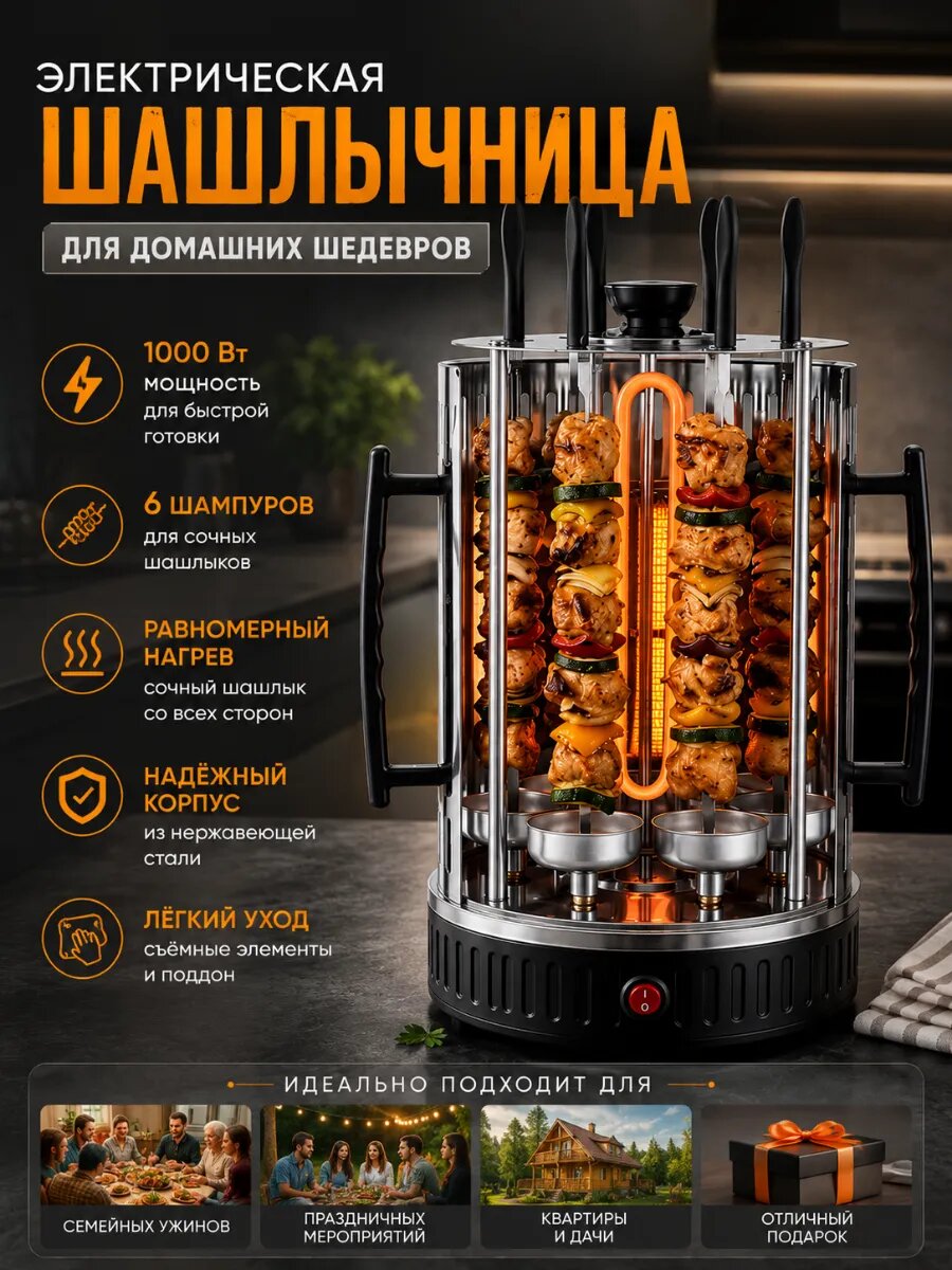 Мангал электрический шашлычница вертикальная для дома
