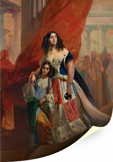Картина для интерьера "Портрет графини Ю. П. Самойловой с приемной дочерью Амацилией Пачини", художник Брюллов Карл Павлович, печать на холсте (30х43 см / без подрамника)