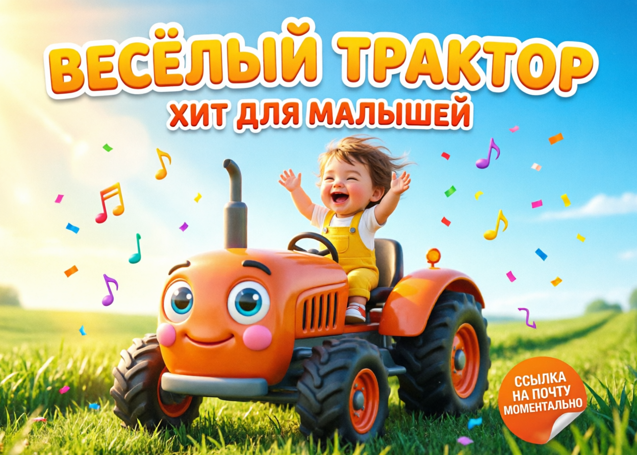 Детская песенка "Веселый трактор". mp3-файл (ссылка приходит на почту моментально)
