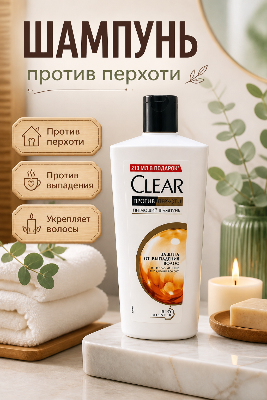 Шампунь Clear Bio Booster, для защиты от выпадения волос, 650 мл