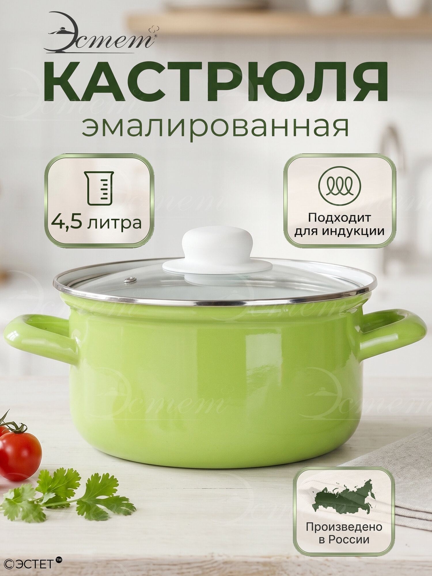 Кастрюля эмалированная 4.5 литра для всех типов плит