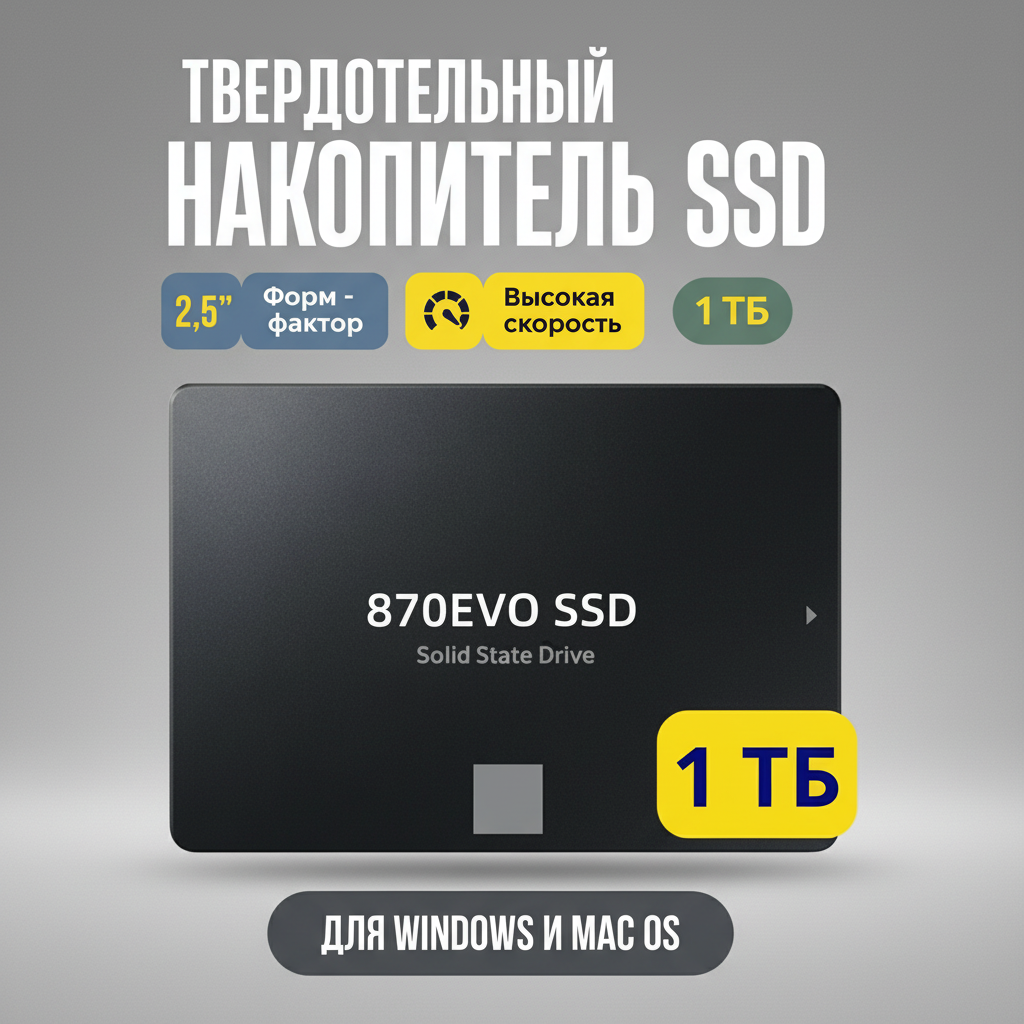 Игровой твердотельный диск 1 ТБ 2.5" скоростной интерфейс до 550 МБ/с
