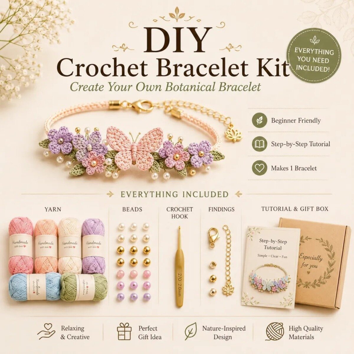 Европейский и американский популярный браслет DIY Nature-Inspired Crochet Bracelet Kit