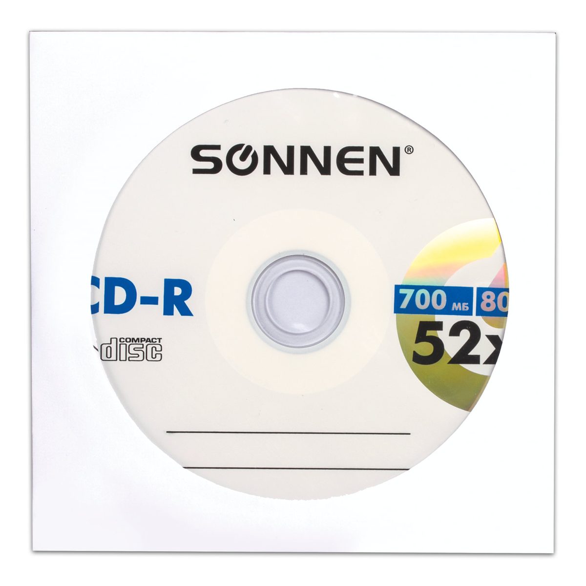 Оптический диск CD-R Sonnen 700Mb, 52x, бумажный конверт (512573), 1шт.