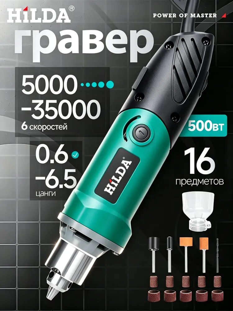 Гравер электрический мощный 500 ВТ,35000 об/мин, регулировка скорости электрическая мини дрель-шлифовальная машина