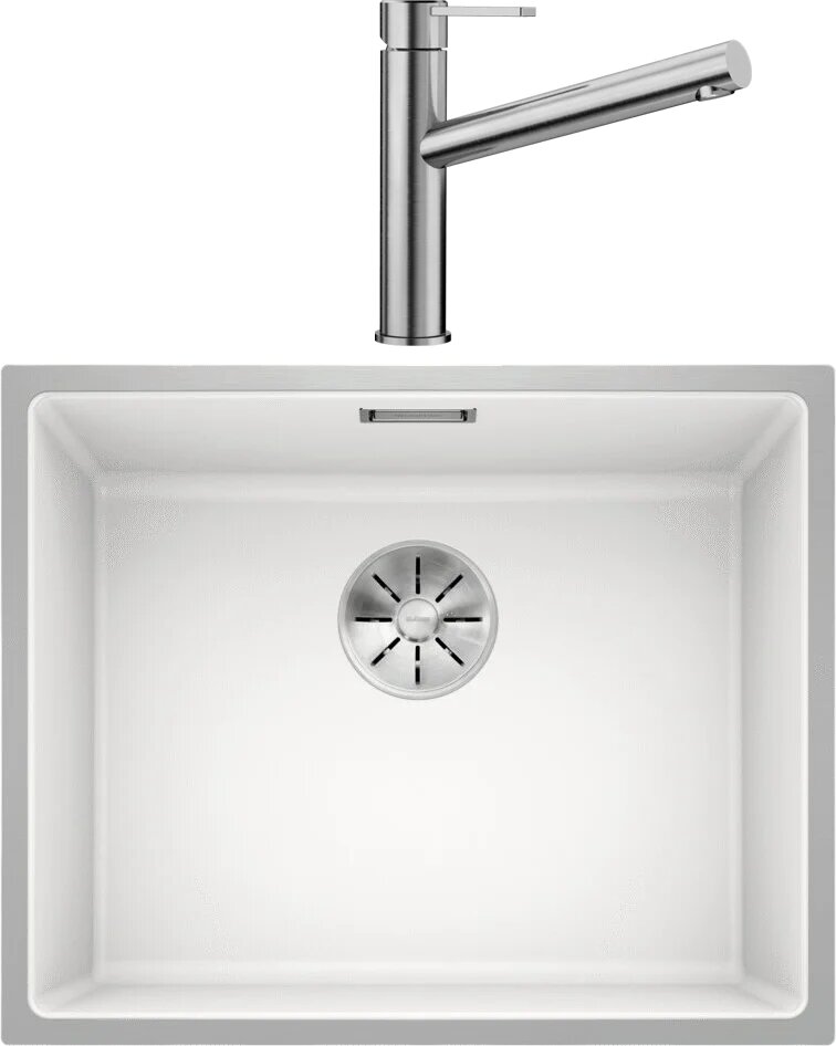 Комплект Мойка Blanco Subline 500-IF 54x44, белая, искусственный гранит, нержавеющая сталь / Смеситель Ambis Ambis 523118 сталь