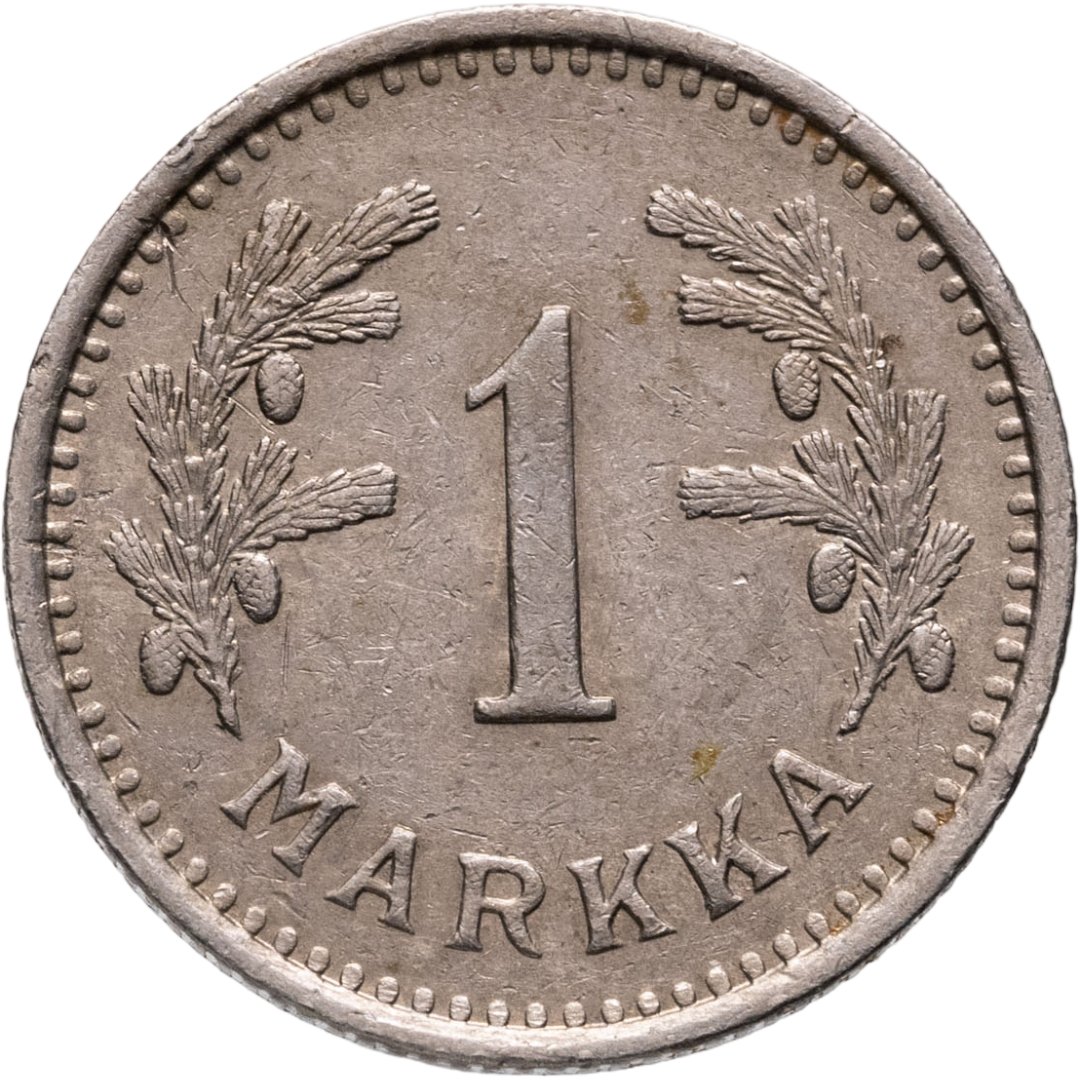 Финляндия 1 марка markka 1939, Сталь, в сохранности XF