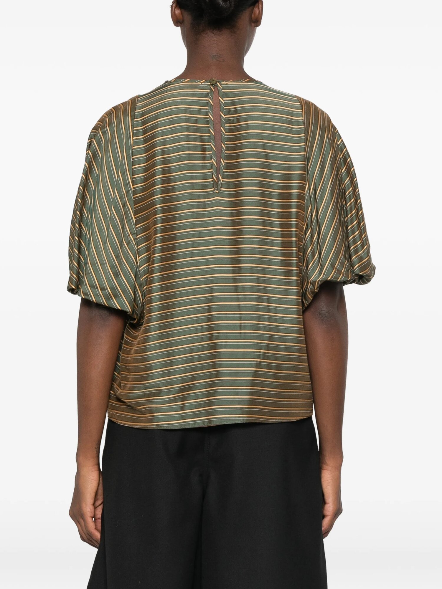 Блуза Kristina Ti Striped puffed-sleeve blouse, размер 44, green — фото 1
