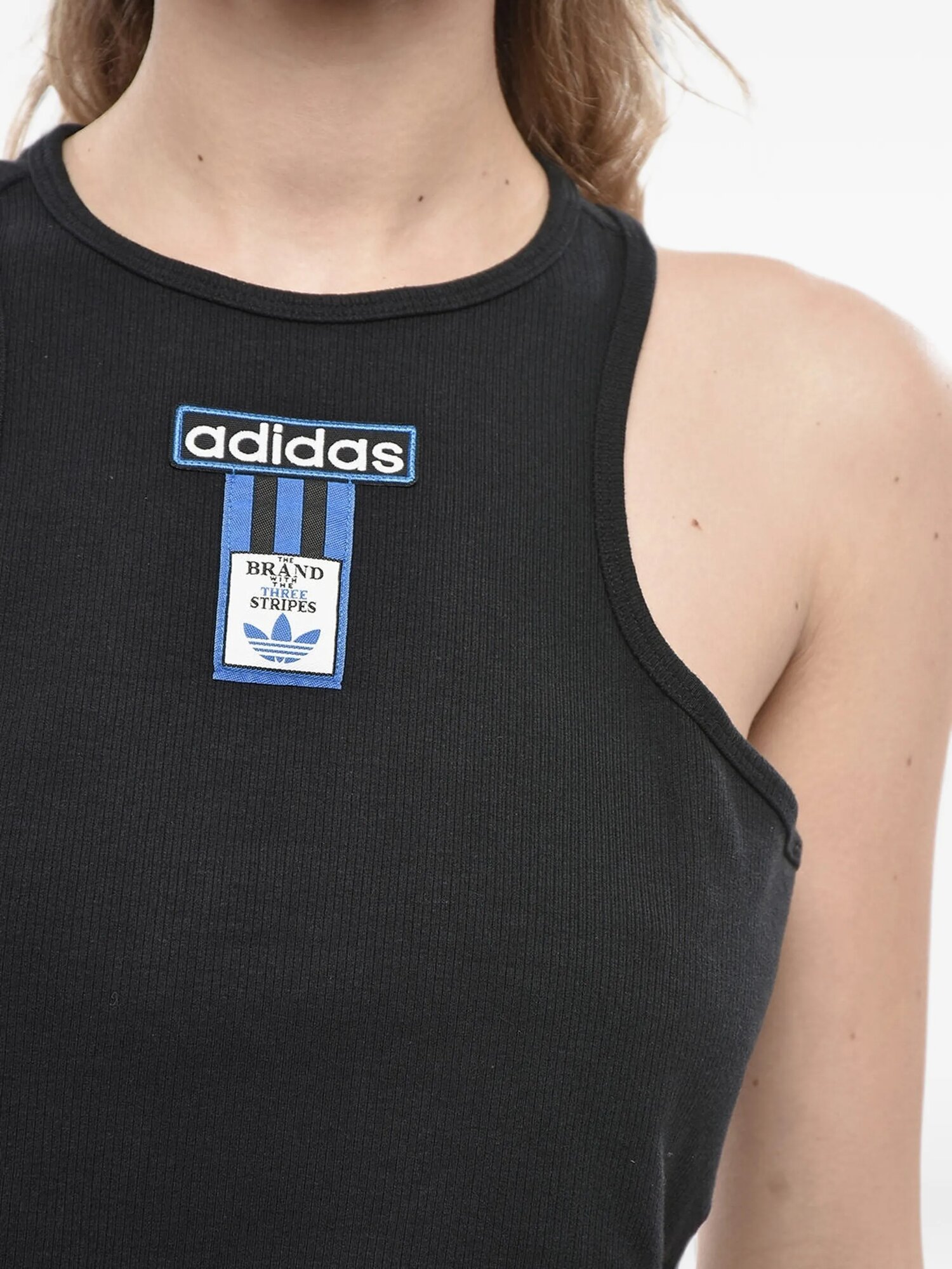 Топ adidas Logo-patch ribbed tank top, размер 16 UK, черный — фото 1