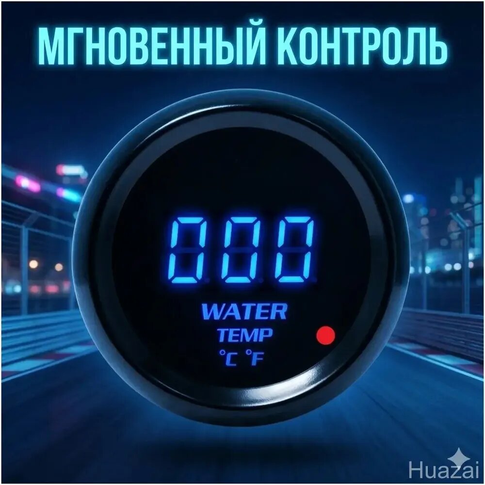 Цифровой премиум указатель температуры ОЖ диаметром 52 мм, с синей подсветкой и комплектным датчиком, применяемый для тюнинга ВАЗ и иномарок