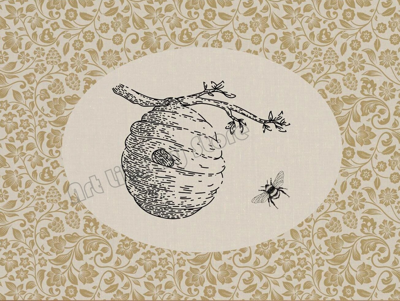 Печать на холсте "Цветочный узор с пчёлами" 8, 20X30cm Unframed