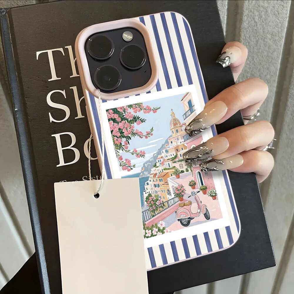 Чехол для телефона с узором «Город Амальфи» для iPhone 17, 16, Pink-HZH2642508, For iphone 16 Pro