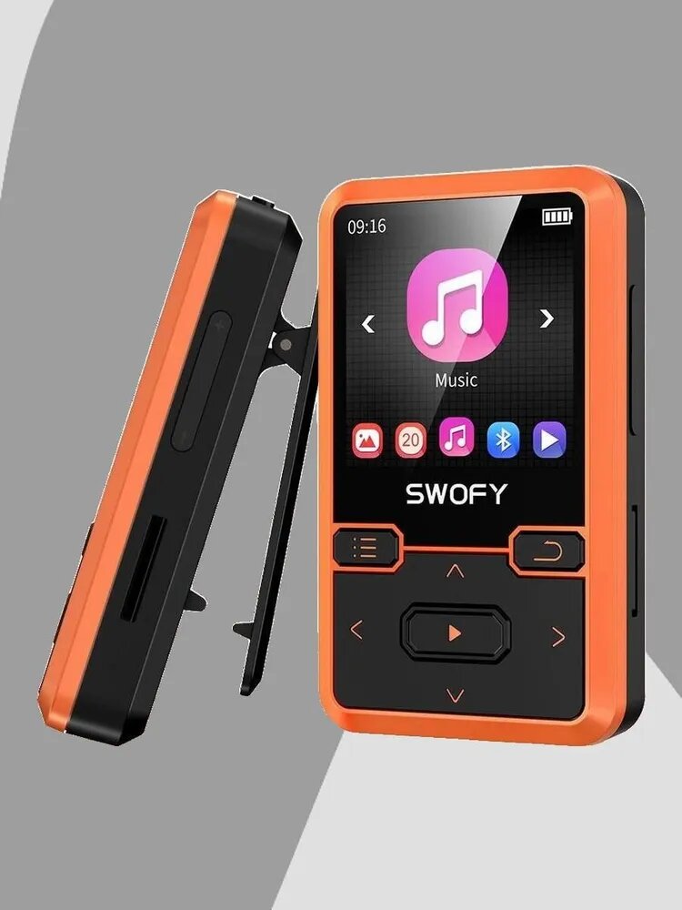 MP3-плеер с Bluetooth 5.0 и портативным зажимом 32 Гб/1.44 " спортивный музыкальный плеер с наушниками оранжевый/Расширенная память
