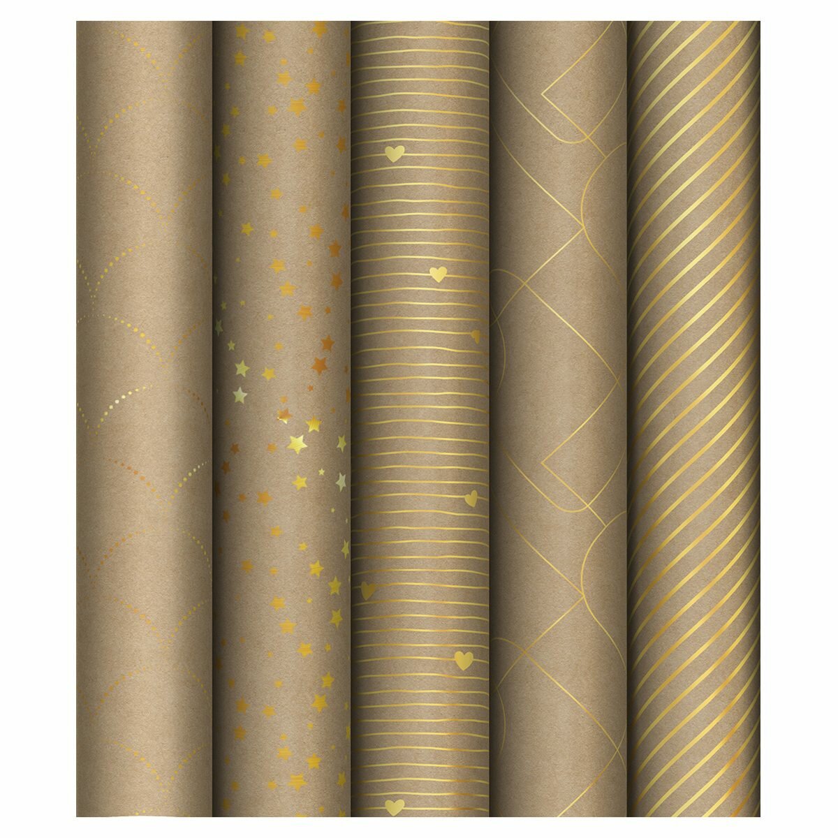 Бумага упаковочная крафт 70x100см, MESHU "Golden Pattern", 80 г/кв. м, отд. фольгой, разные виды (MS_55007), 40 уп.