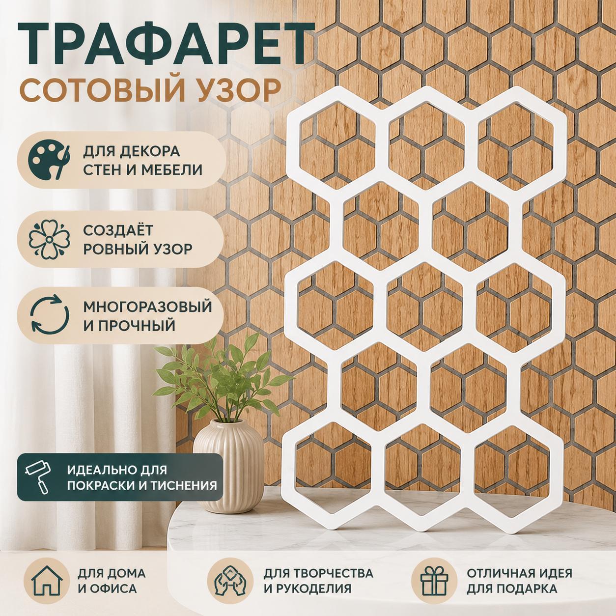 Трафарет с сотовым узором из шестиугольников для декоративной покраски стен, мебели и рукоделия, многоразовый пластиковый, 1 шт.