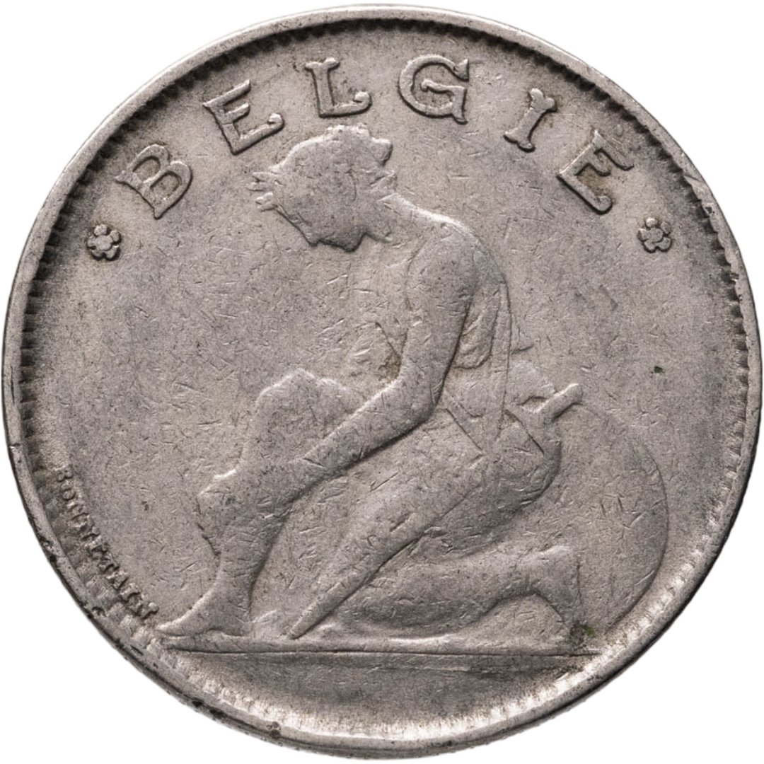 Бельгия 1 франк 1922 Надпись на голландском - 'BELGIË', Никель, в сохранности VF-XF