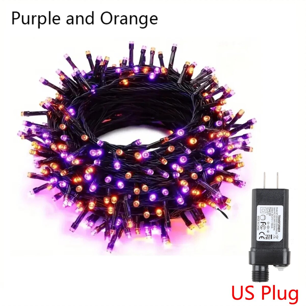 Рождественские гирлянды Topdii, разноцветные, 10-100м Фиолетовый, Purple Orange-US, 10M 100LEDs