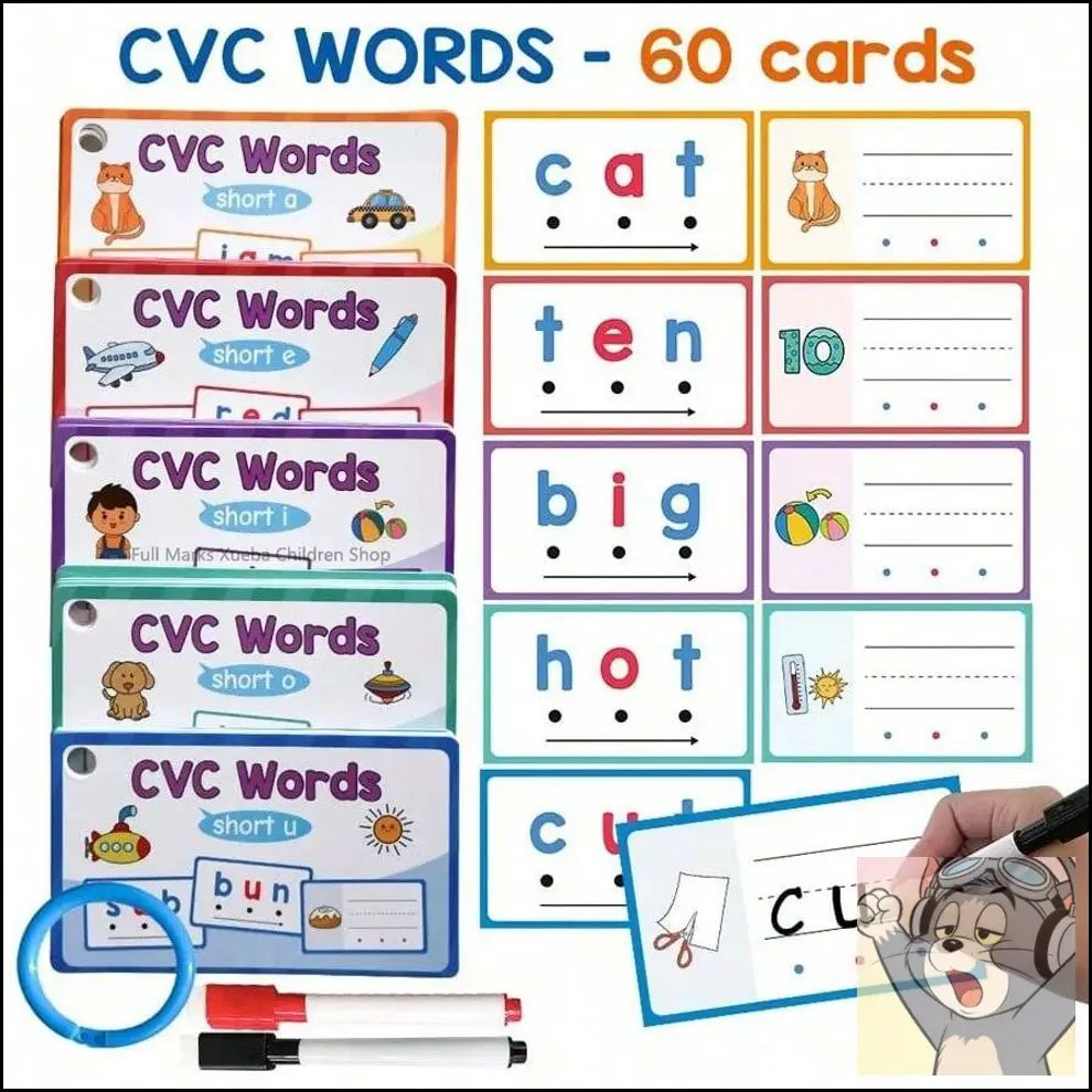 60 карточек CVC слова для обучения чтению: развивающая игра на английском языке с твердым переплетом