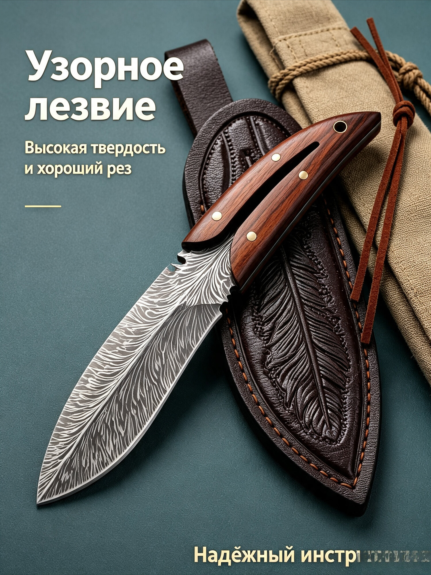 Прямой Нож «Перо» Туристический, Высокая Твердость, Острое Лезвие, Деревянная Ручка С Кожаным Чехлом Для