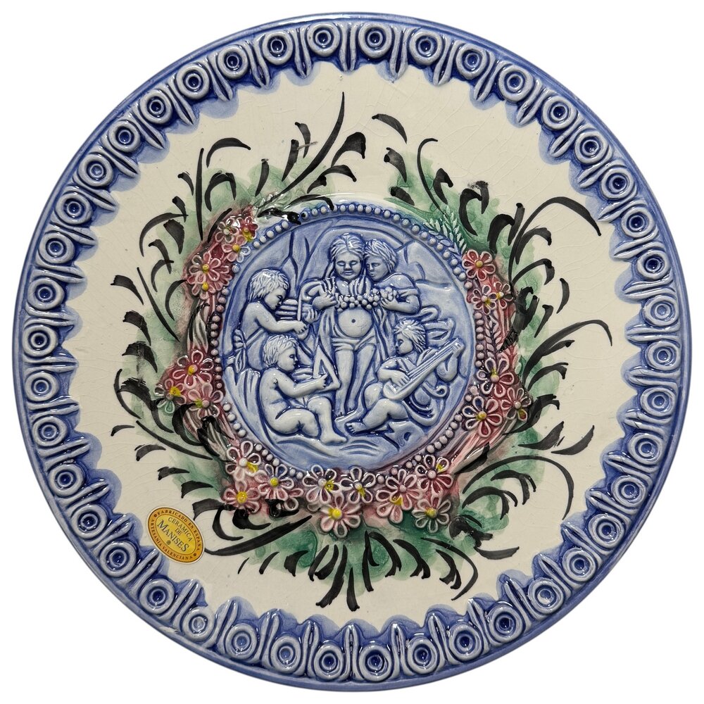 Тарелка (блюдо) декоративная "Музицирующие путти", 31 см, 1960-1970 гг, Манисес, Валенсия, Испания
