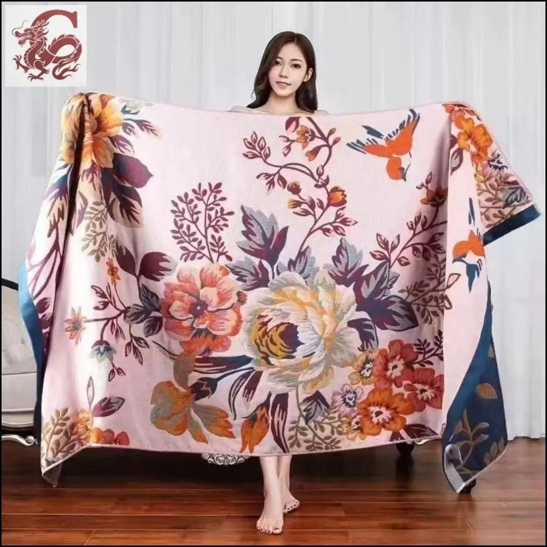 Полотенце для ванной 80x160 см, хлопок, белый, бежевый, 1 шт