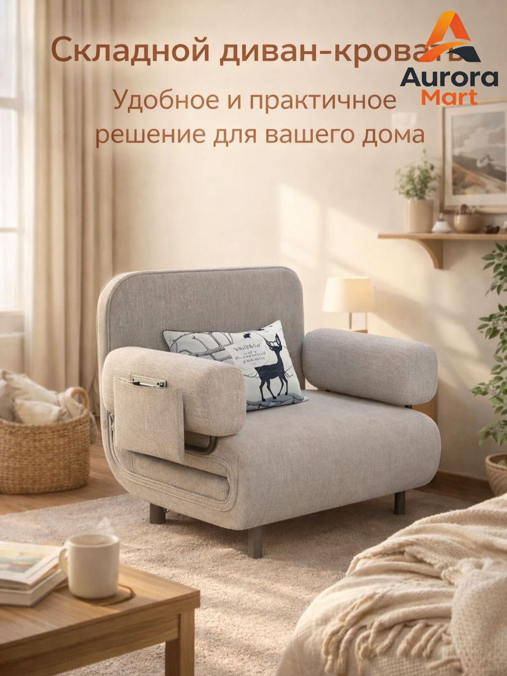 Кресло-кровать, 65х60х78 см, серый