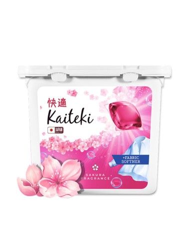 Капсулы для стирки белья Kaiteki, с кондиционером, парфюмированные, аромат Сакура, для цветного и белого, 3в1, 100 шт, (