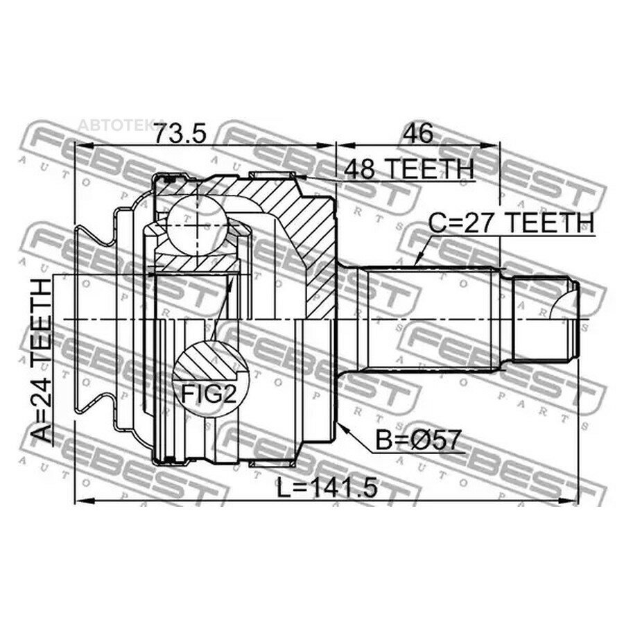 ШРУС BMW 3 E90 LCI 2007-2011 наруж. задн. FEBEST 1910E87A48R