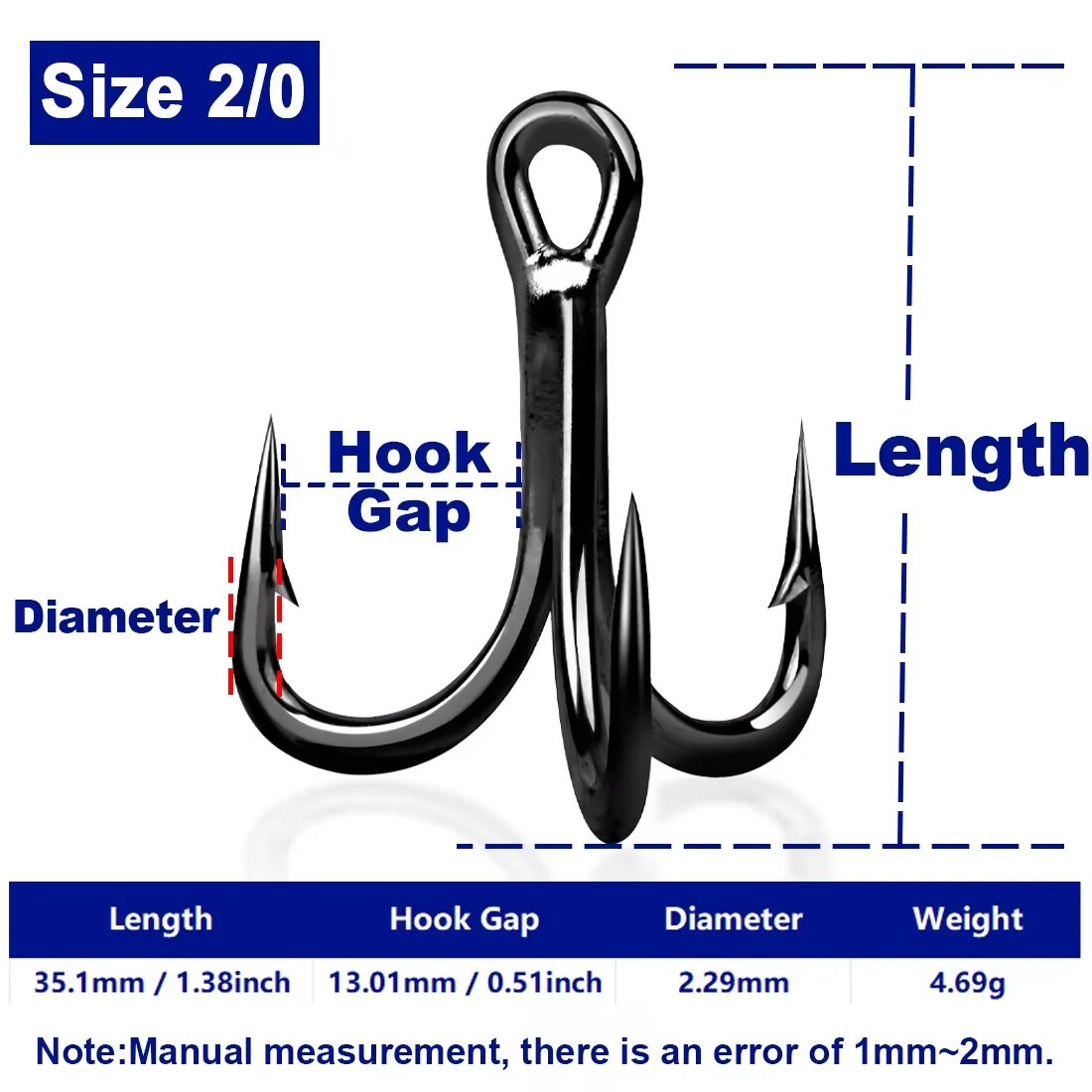 Рыболовные крючки FishTrip высокопрочные тройники 20pcs, Size2-0