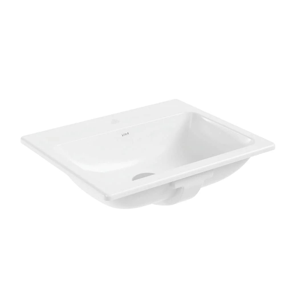 Раковина встраиваемая сверху VitrA S20 5465B003-0001 55 полувстраиваемая, фарфоровая, раковина для ванной, белая, глянцевая, прямоугольная, со встроенным сливом-переливом