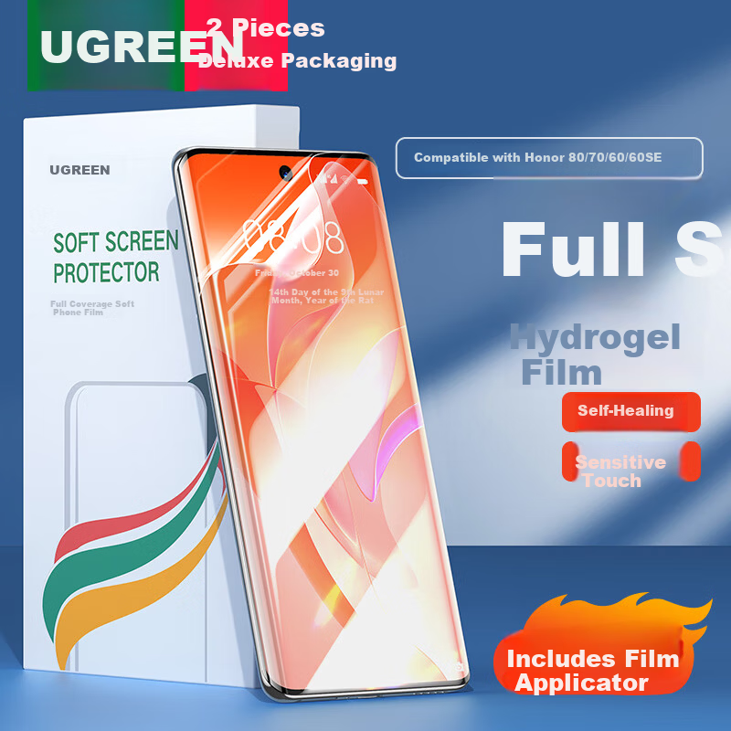 Ugreen Гидрогелевая пленка для экрана Honor 80/80SE/70/60/60SE 2 шт. полное покрытие, анти-отпечатки, устойчива к