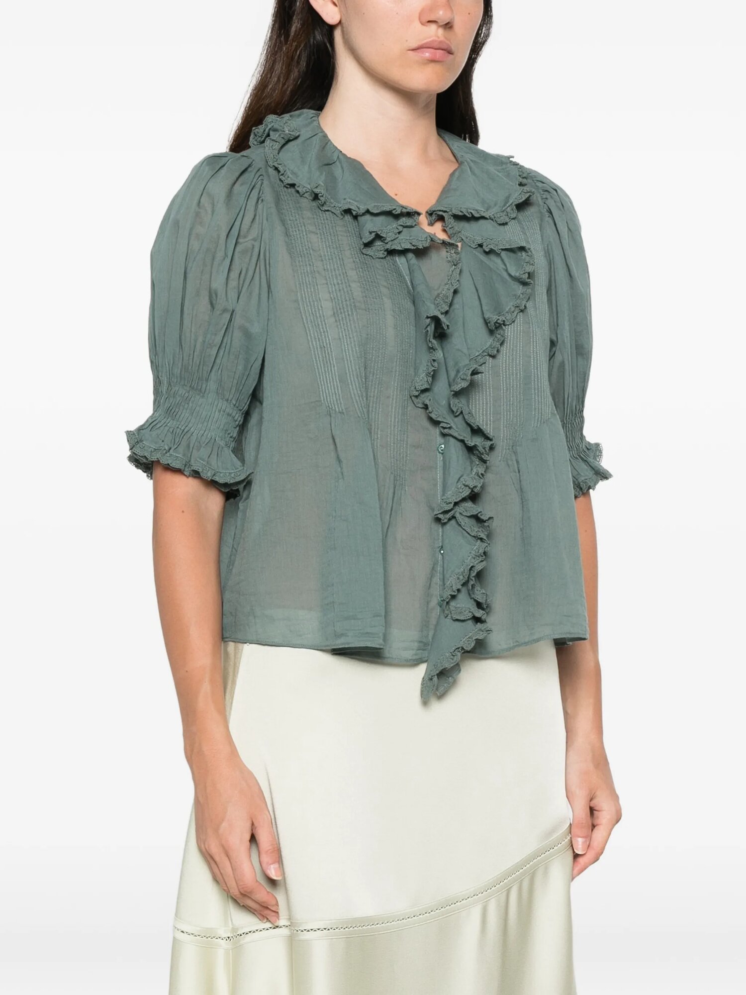 Блуза DOEN Henri ruffled blouse, размер 0, зеленый — фото 1