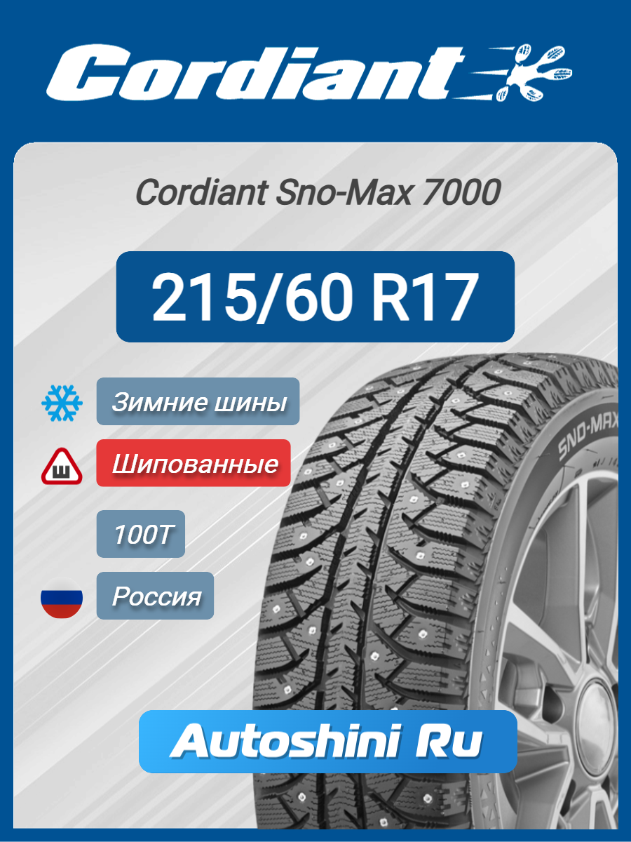 Шины зимние Cordiant Sno-Max 7000 215/60 R17 100T (шип)