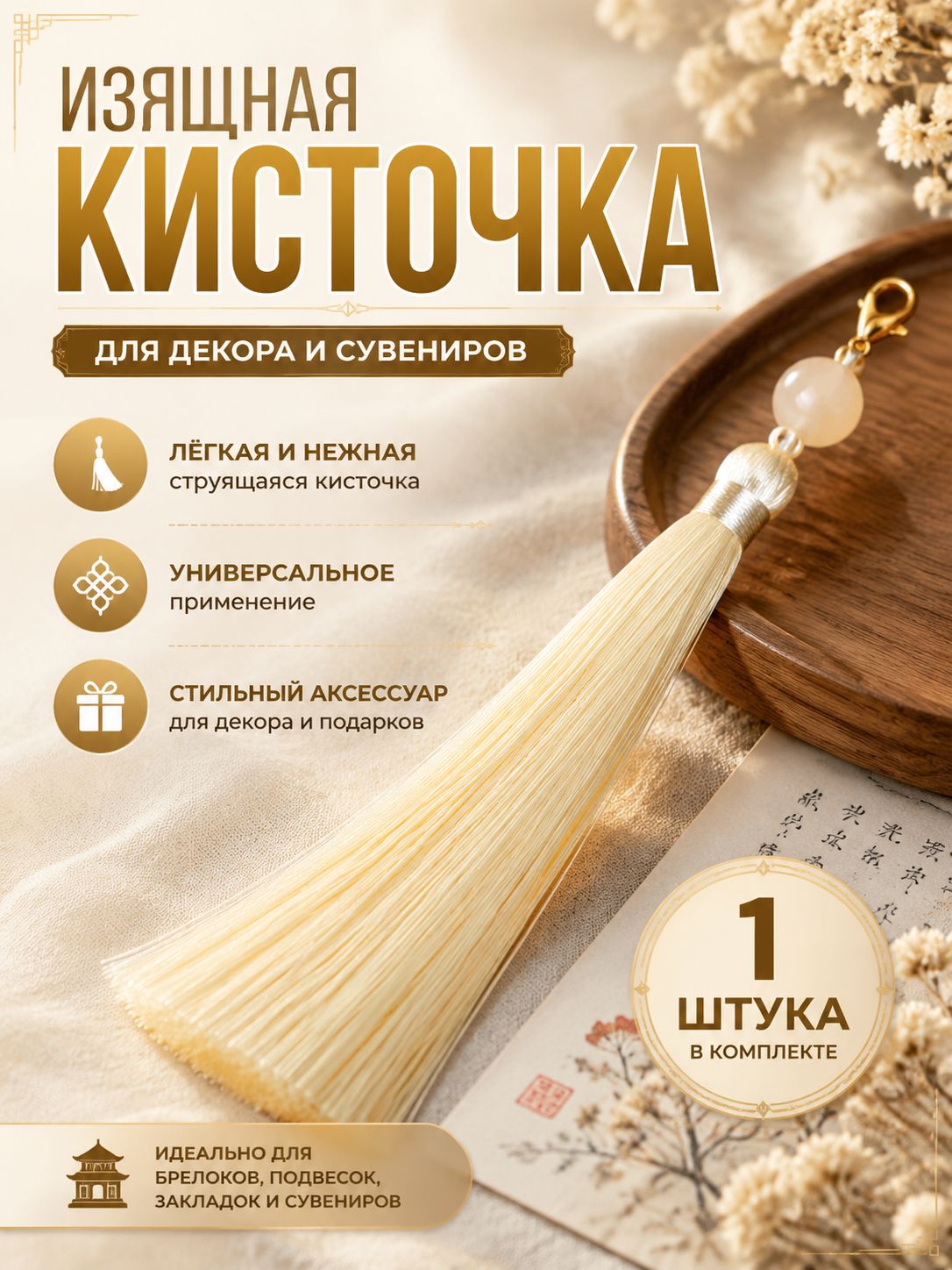 Украшена кисточкой из бисера,16cm, используется для украшения любого предмета