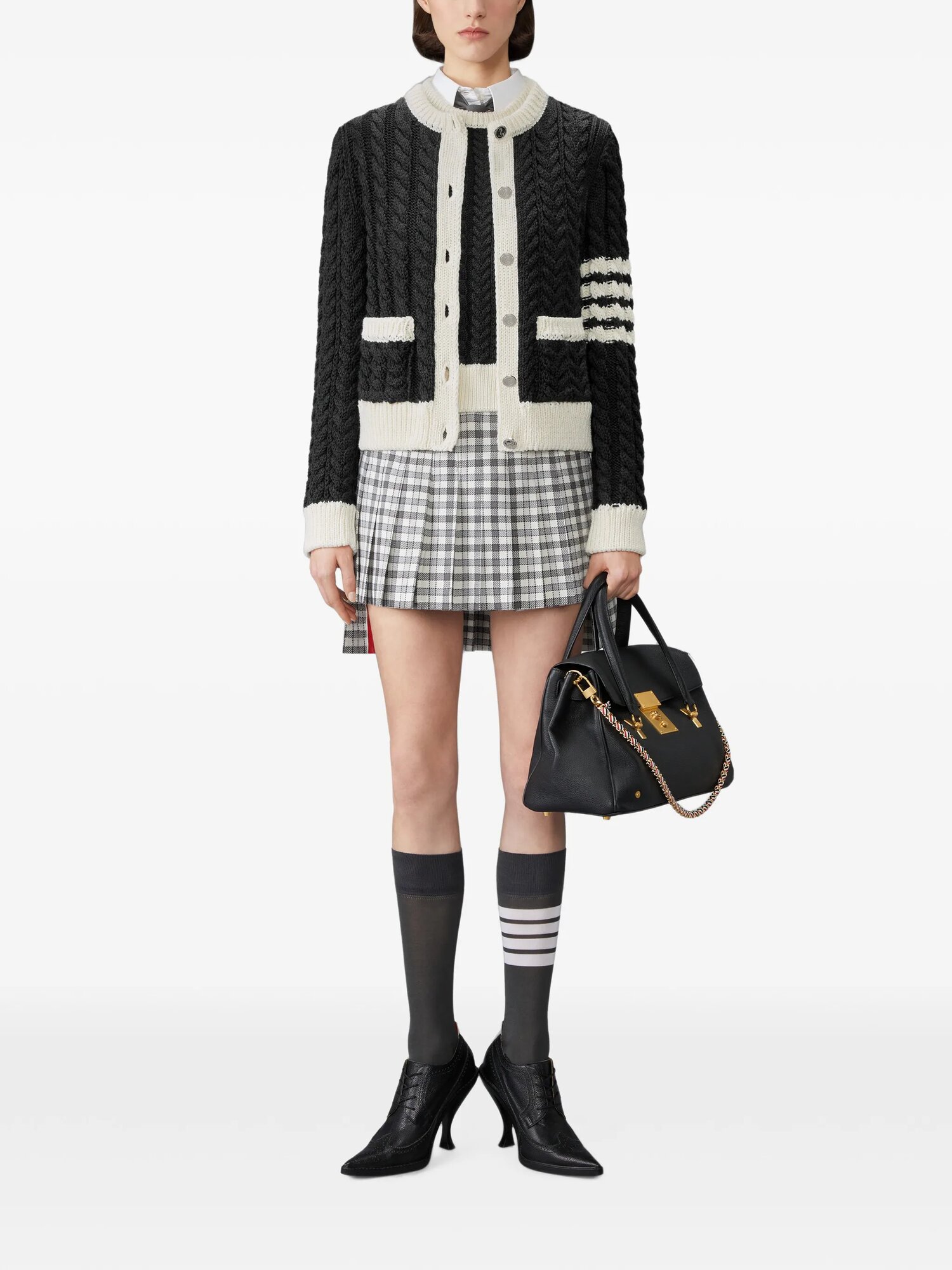 Топ THOM BROWNE Merino wool Aran cable shell top, размер 44, серый — фото 1
