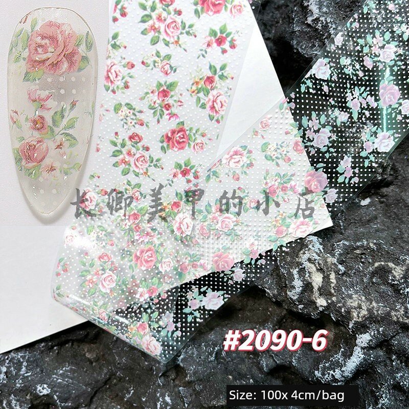 Переносные листы для маникюра 2090-6, листы 100 см x 4 см, узор цветов, упаковка в пачку